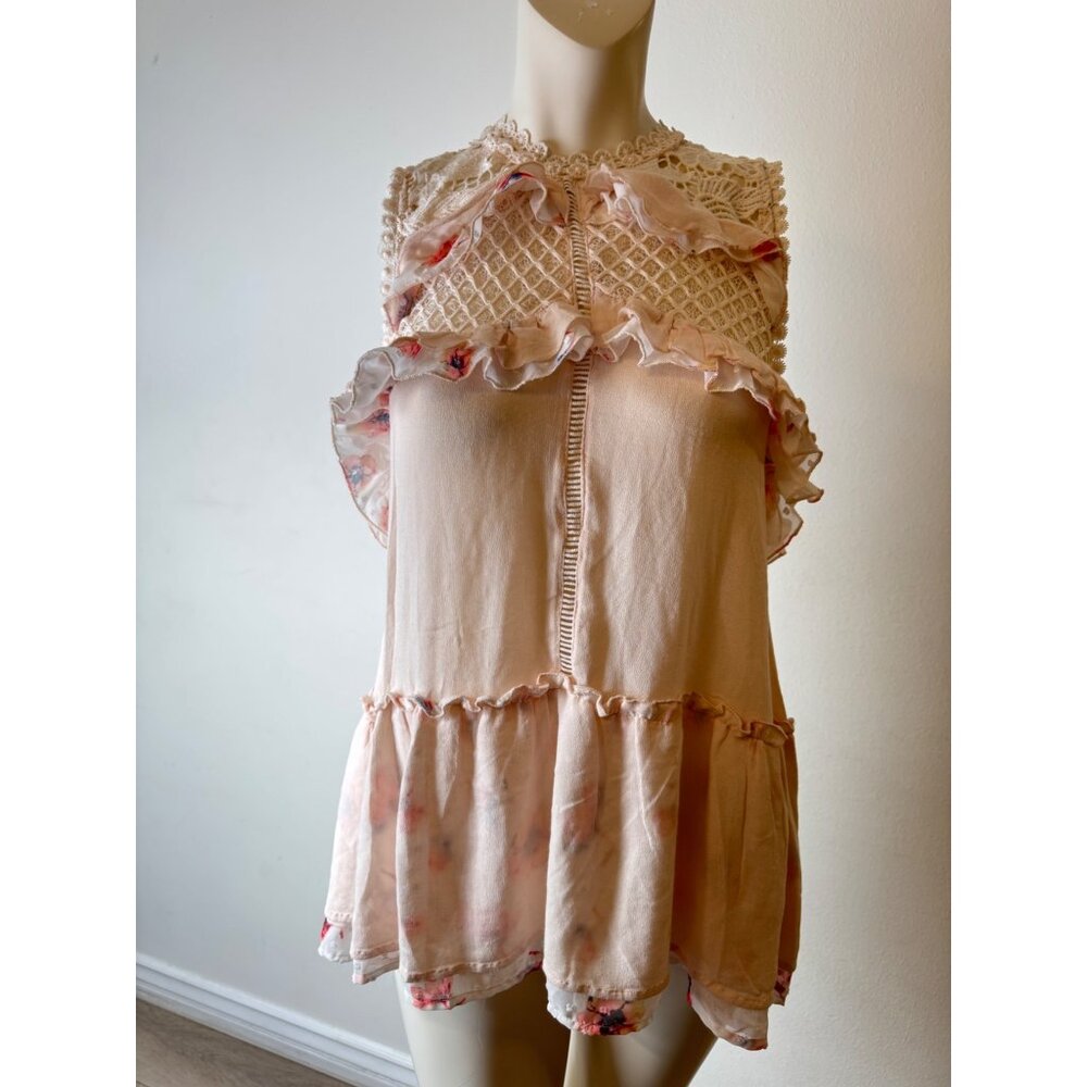 Pol Anthropologie Crochet Lace Ruffle Women Top Color… - Gem